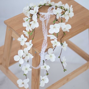 Cascading Flower Crown Wedding, Apple Blossoms Flower Garland, White ...