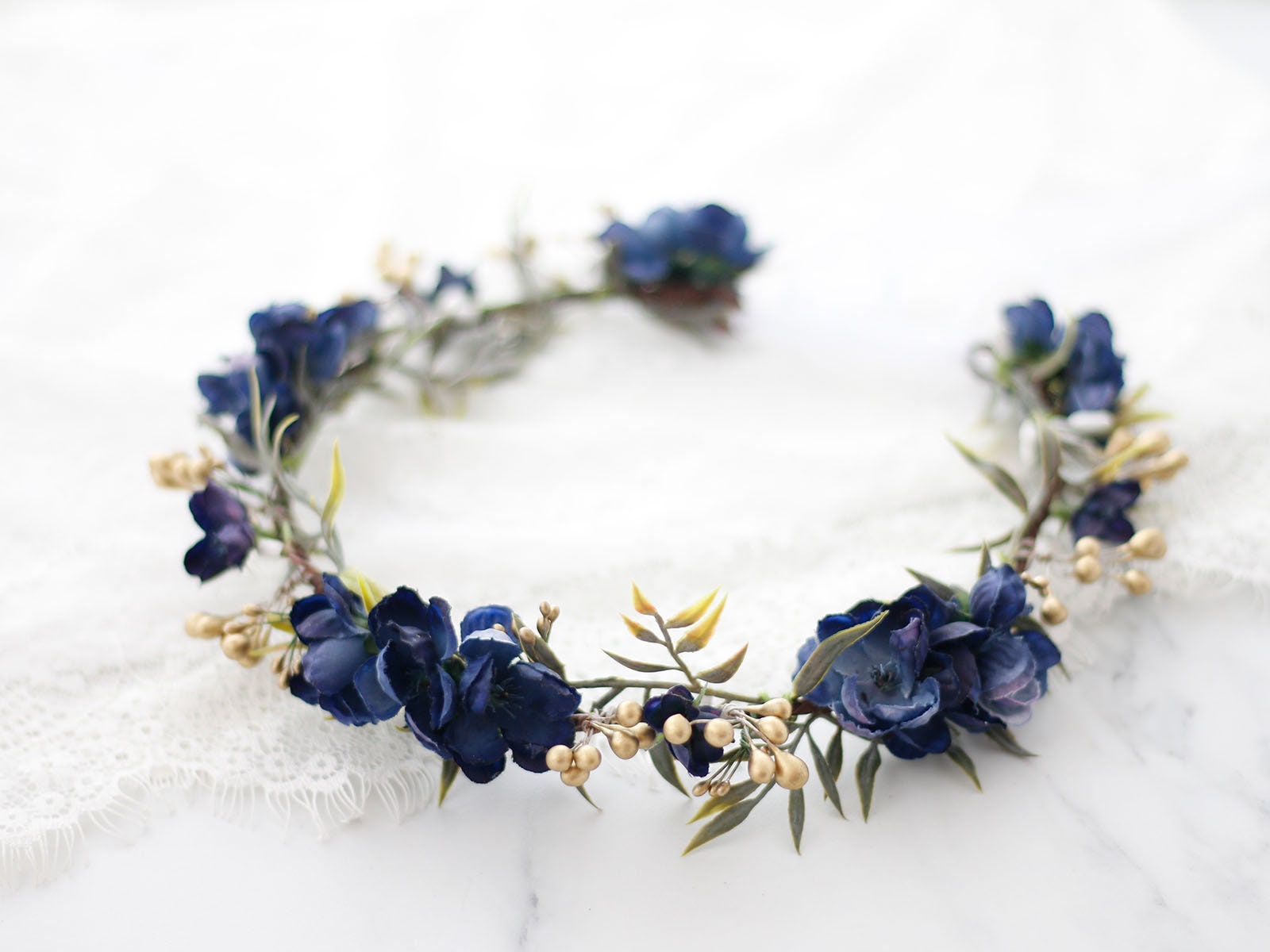 Navy Blue Flower Crown Wedding Dark Hair Wreath Boho Bride - Etsy Ireland