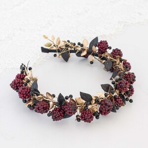 Burgundy Black Crown With Raspberries, Dark Flower Crown, Woodland ...
