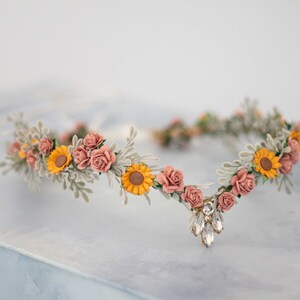 Sunflower Elven Tiara: Crystal Fairy Flower Crown Headband - Etsy