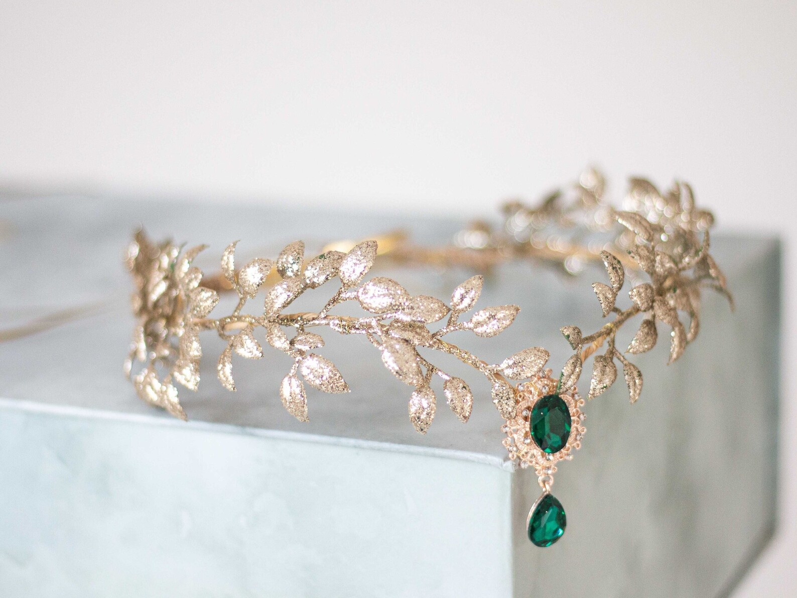 Elven Circlet Gold Emerald Green Leaf Diadem Elvish Flower - Etsy