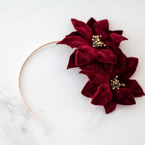 Velvet Poinsettia Flower Headband: Burgundy Hairband Fascinator ...