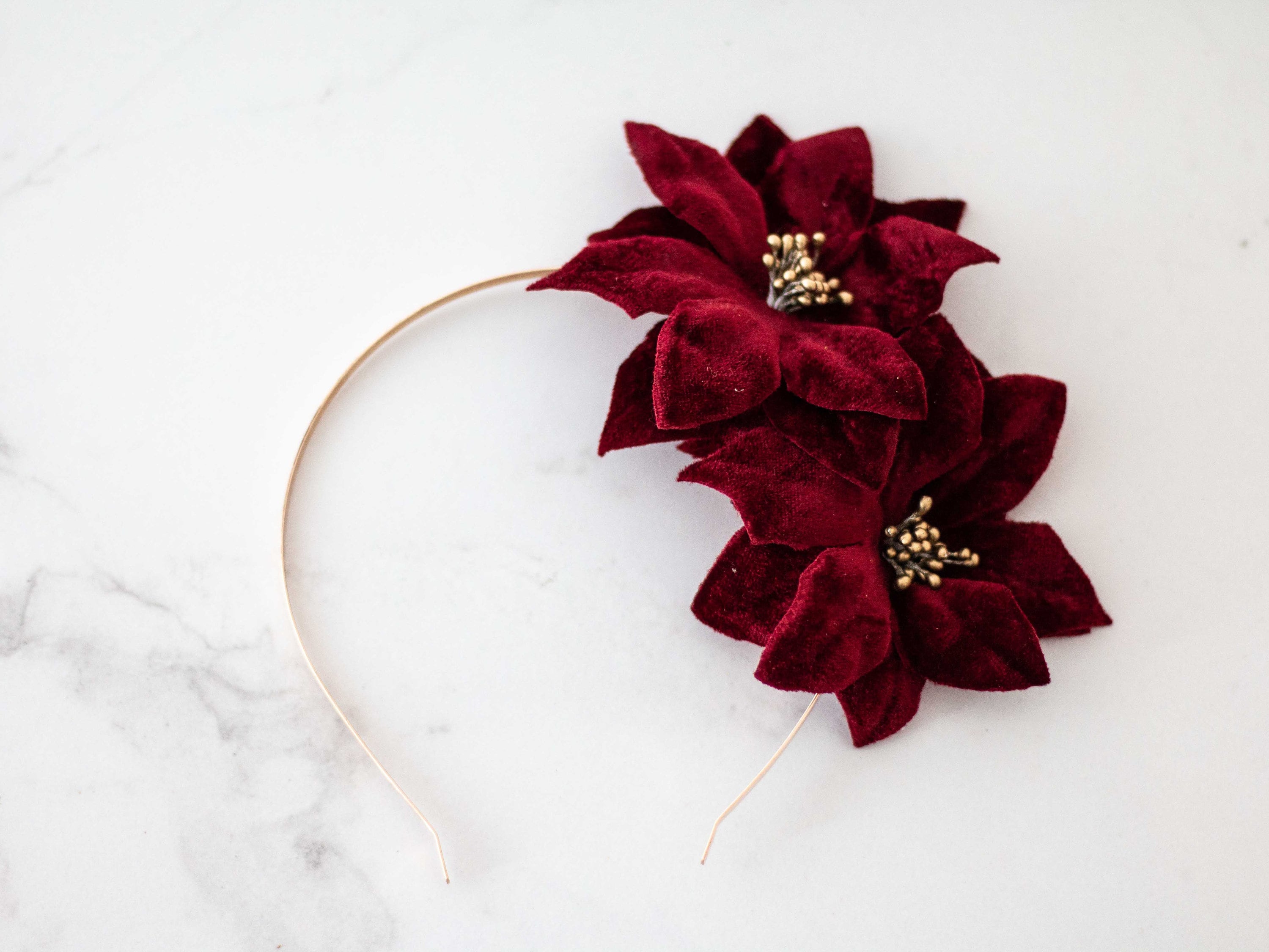 Velvet Poinsettia Flower Headband: Burgundy Hairband Fascinator ...