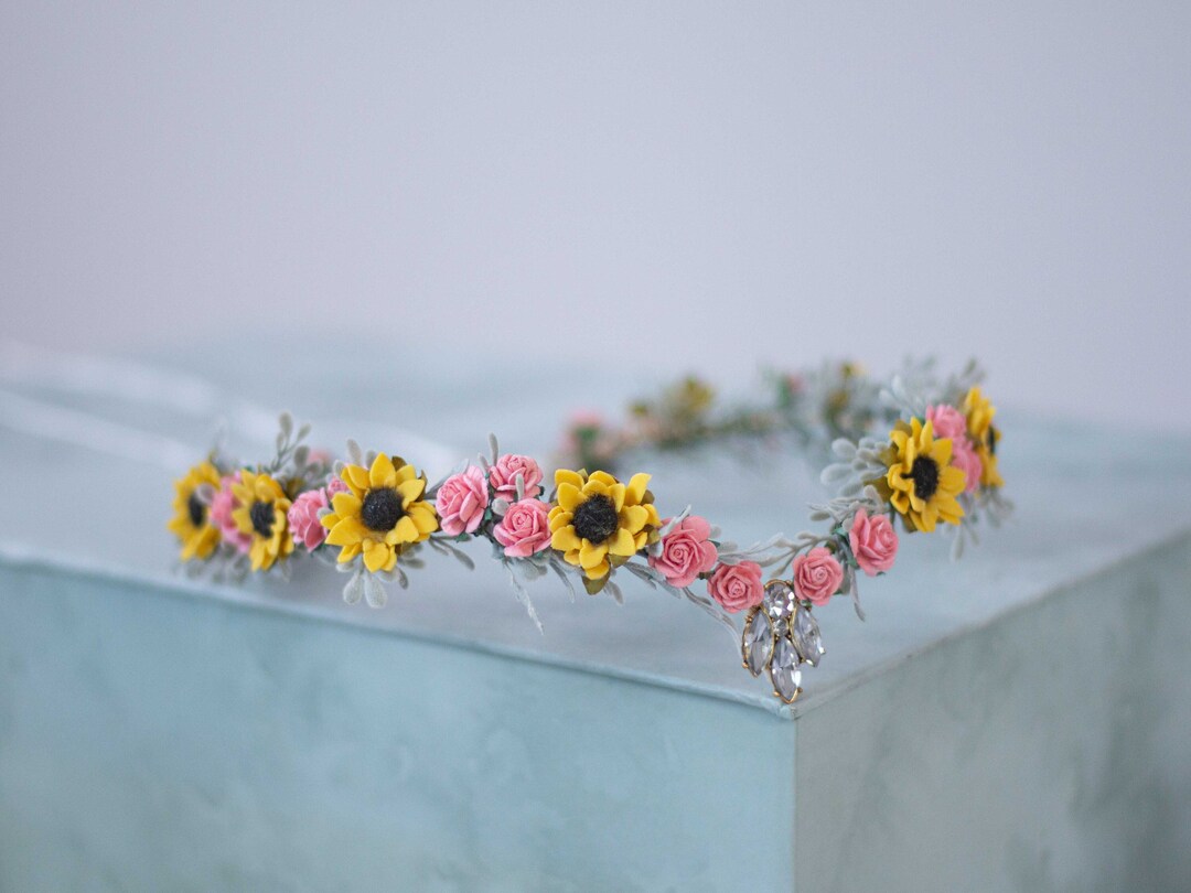 Sunflower Elven Tiara With Gem, Woodland Fairy Circlet, Elvish ...