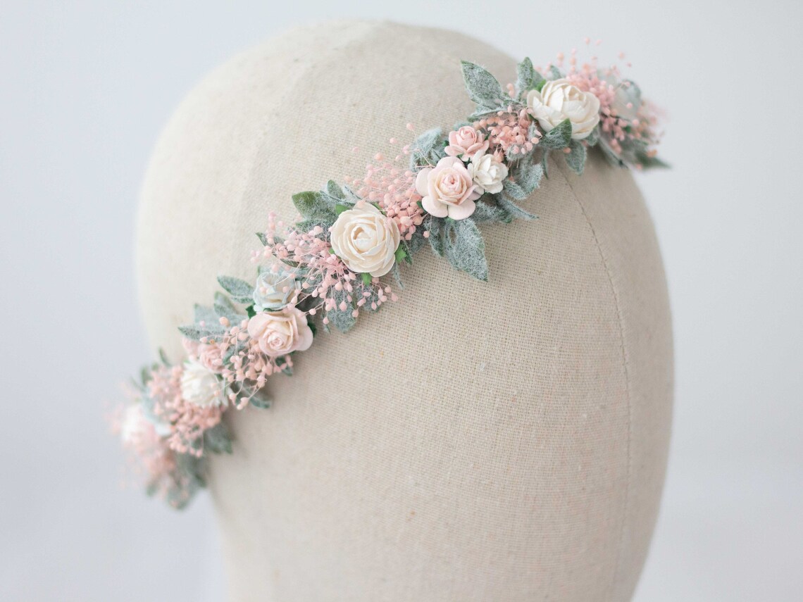 Pastel Flower Crown Wedding Boho Hair Piece Pale Pink Blush | Etsy