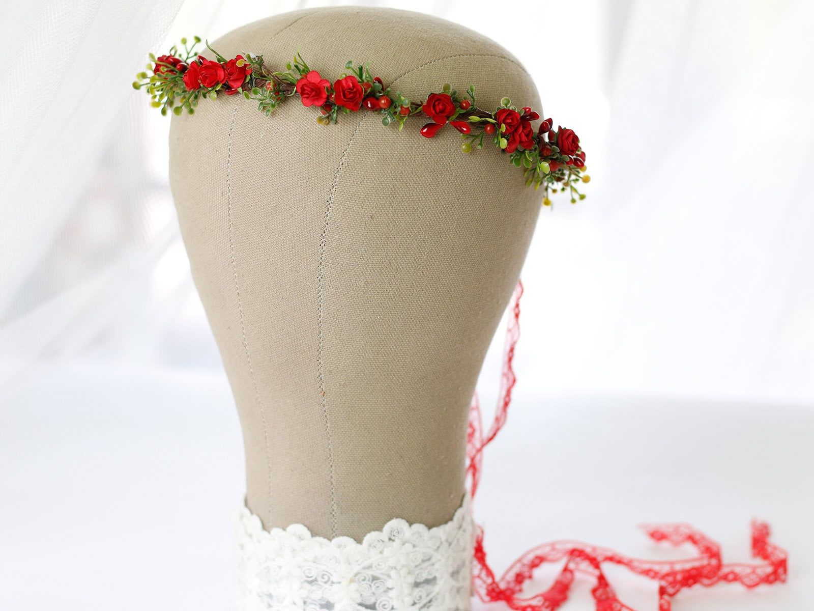 Dainty Flower Crown Red Rustic Wedding Crown Bridal Hair - Etsy