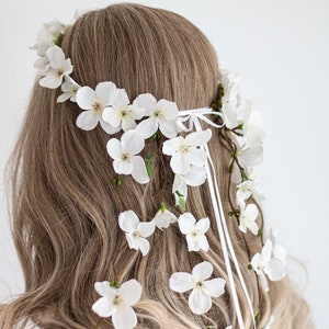 Cascading Flower Crown Wedding, Apple Blossoms Flower Garland, White ...