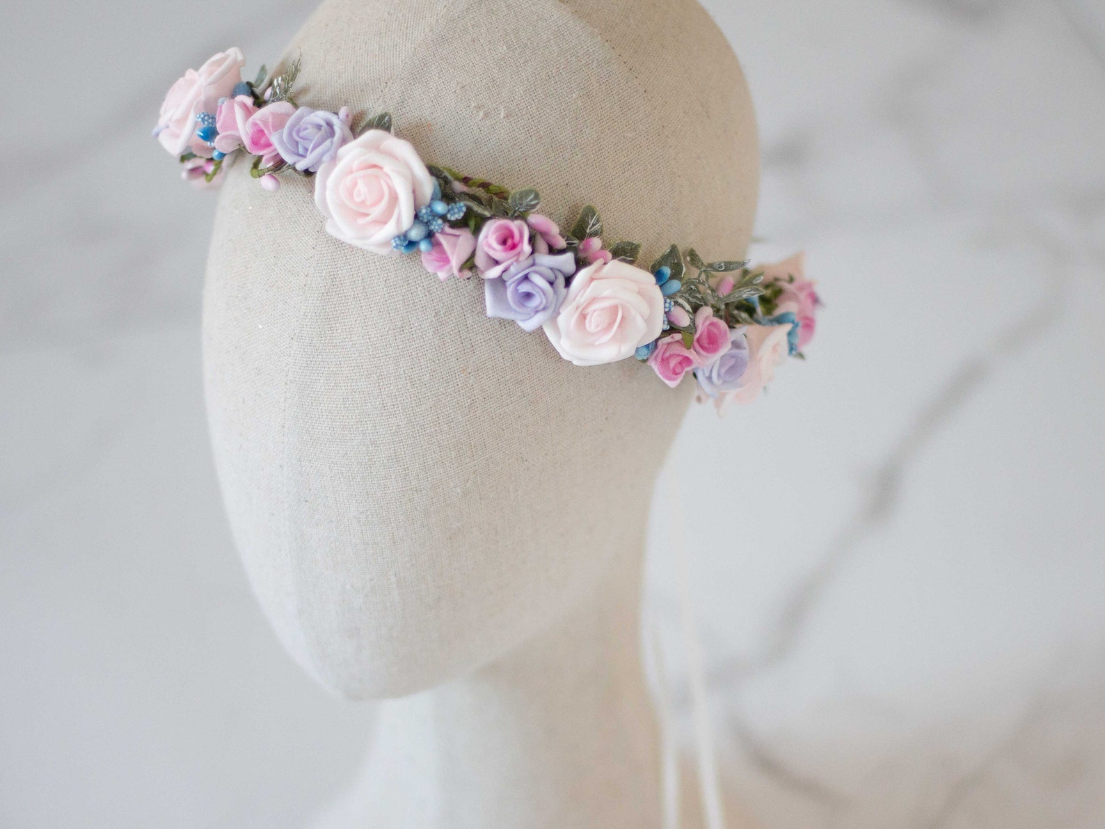 Pastel Flower Crown Wedding Boho Crown Soft Pink Blue Purple - Etsy