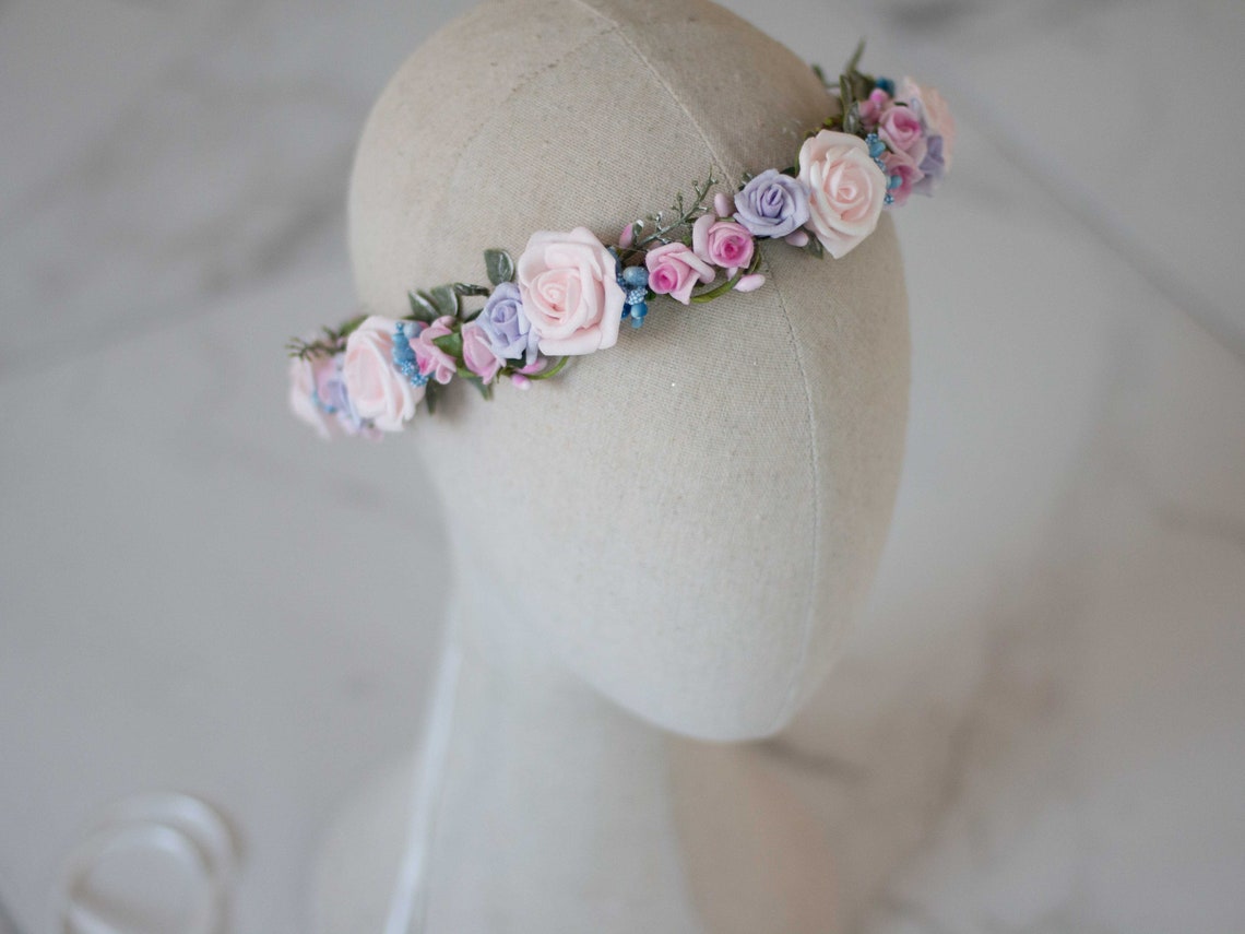 Pastel Flower Crown Wedding Boho Crown Soft Pink Blue Purple - Etsy
