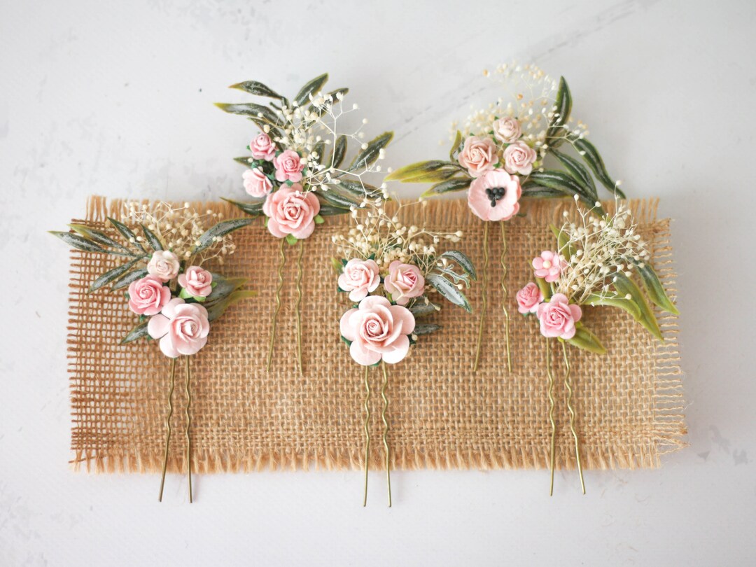 Pale Pink Blush Flower Pins, Wedding Hair Pins, Flower Hair Clip ...