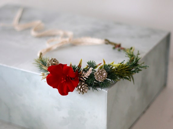Winter Flower Crown Red Flower Crown Christmas Hair - Etsy