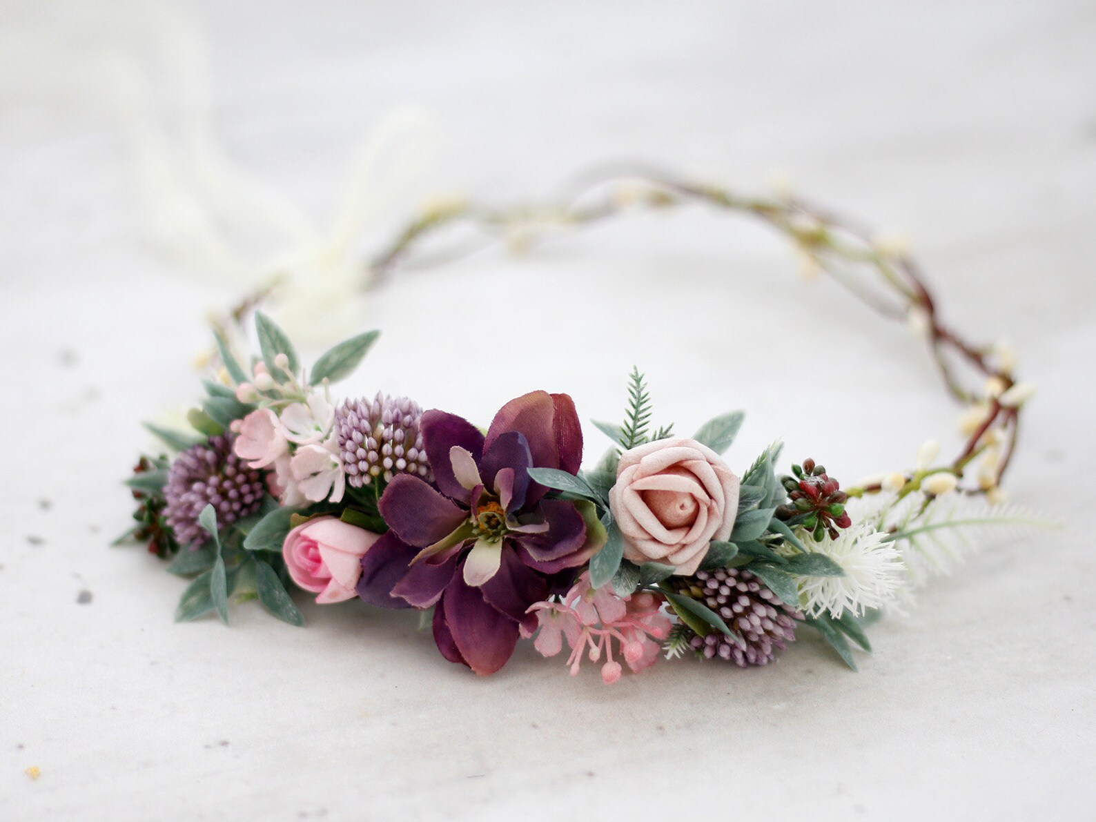 Purple Flower Crown for Rustic Wedding Violet Bridal Crown | Etsy