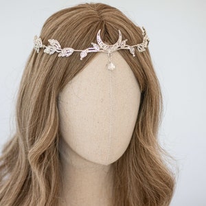 Crescent Moon Crown, Moon Head Band, Silver Leaf Tiara, Elven Hairpiece ...