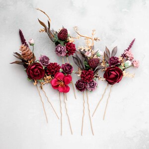 Purple Burgundy Flower Hair Pins, Berry Flower Bobby Pins, Wedding Hair ...