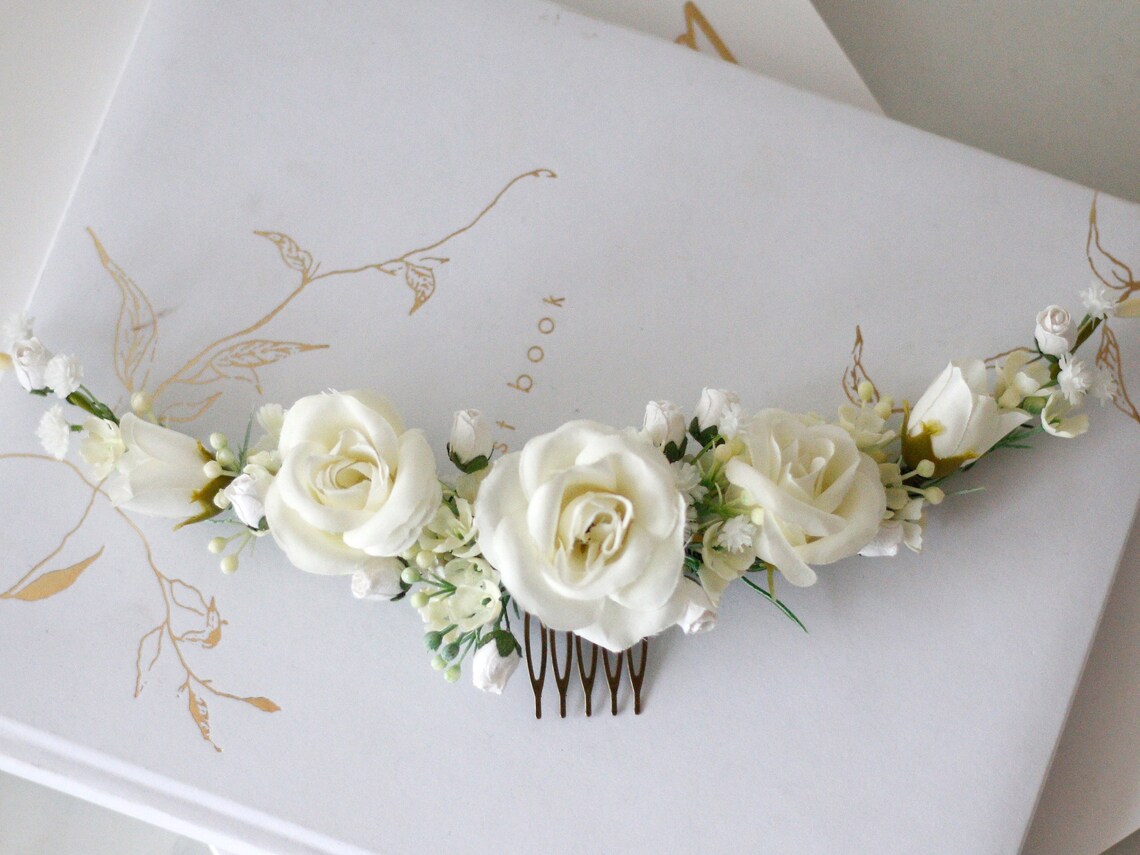 Ivory Flower Comb Wedding Ivory Rose Floral Hair Comb Bridal - Etsy