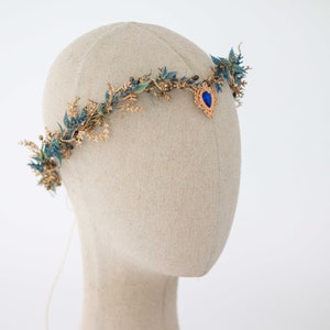 Blue Gold Elven Crown, Fairy Tiara, Fantasy Wedding Headband, Elven ...