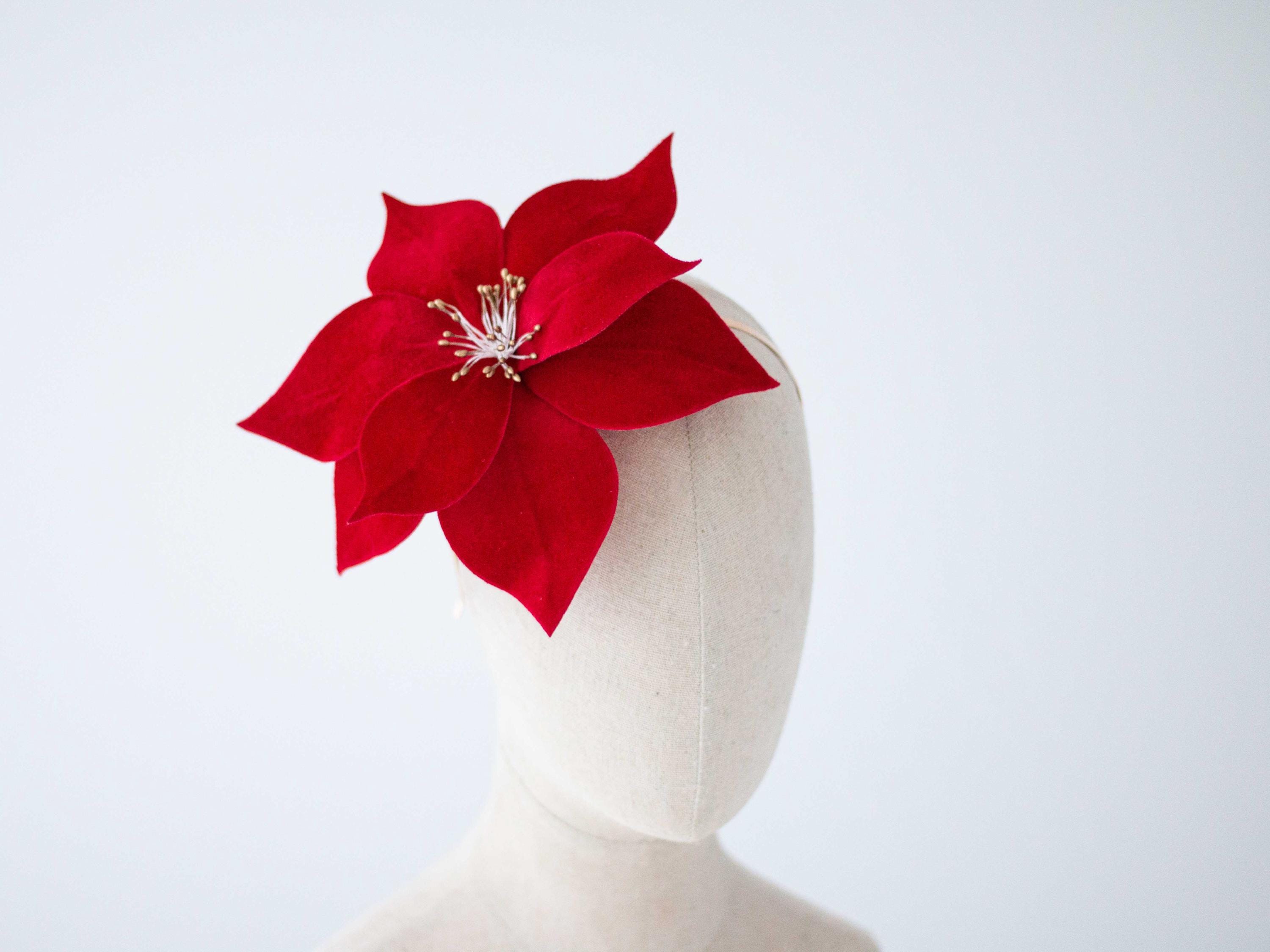 Velvet Poinsettia Flower Headband, Red Floral Headband, Winter Flower ...