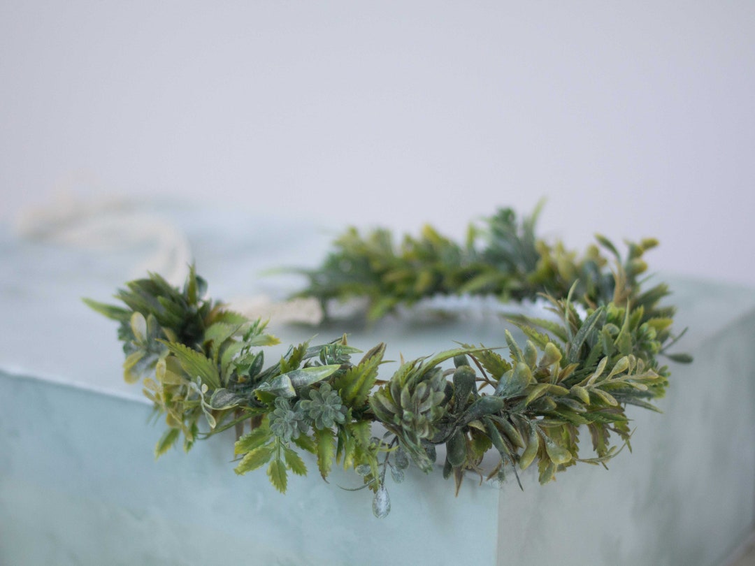 Greenery Leaf Crown Wedding, Green Bridal Crown, Fern Floral Crown ...