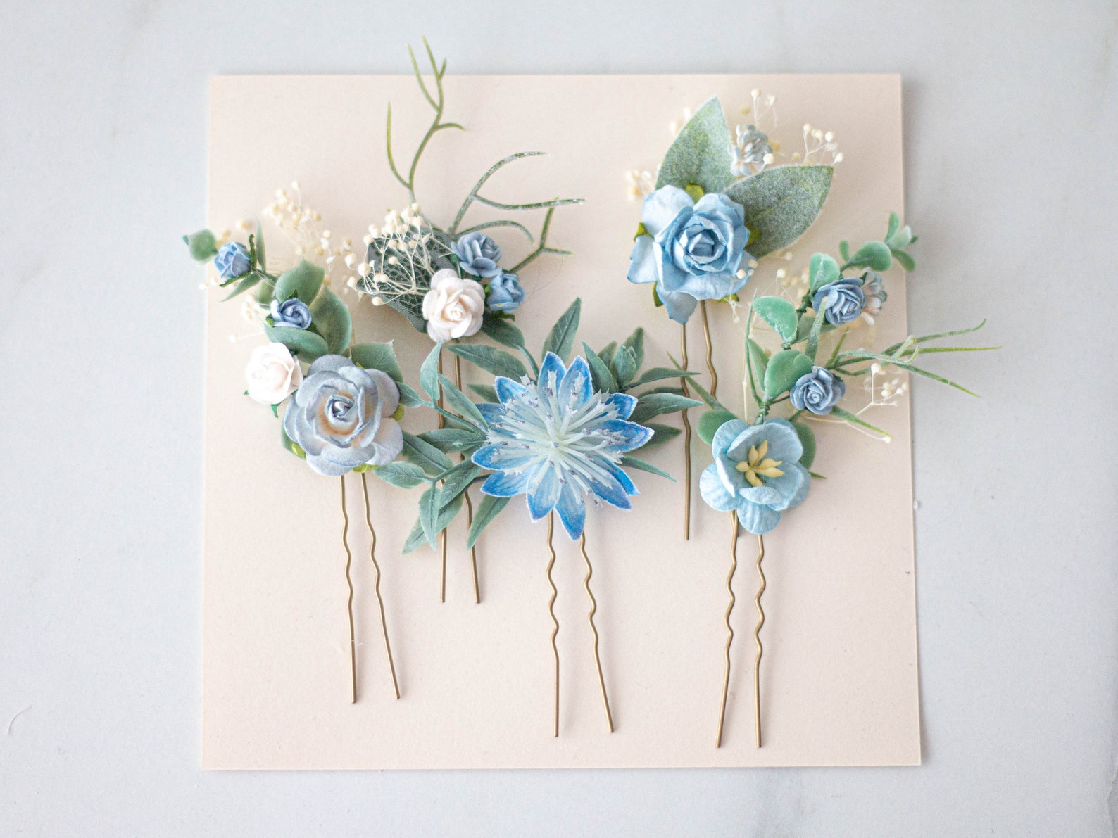 Light Blue Hair Pins for Wedding Set Floral Hair Pins Flower - Etsy