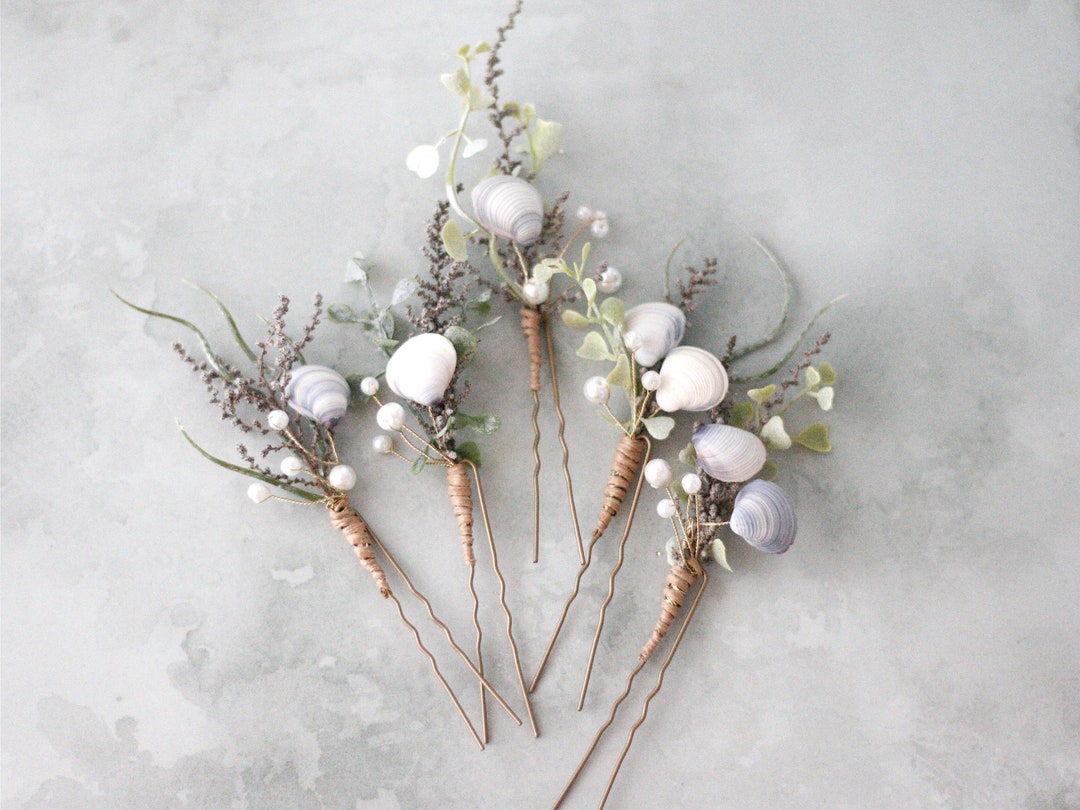 Hair Pins With Seashells, Beach Wedding Hair Pins, Faux Pearl Hair Clip ...