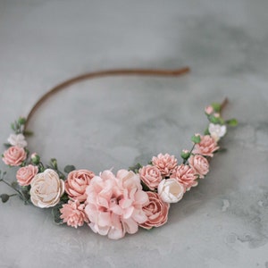 Peach Blush Flower Headband for Wedding, Peach Ivory Floral Crown for ...