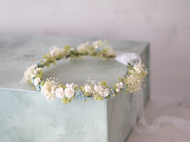 Light Blue Flower Crown for Wedding Dusty Blue Hair Crown | Etsy