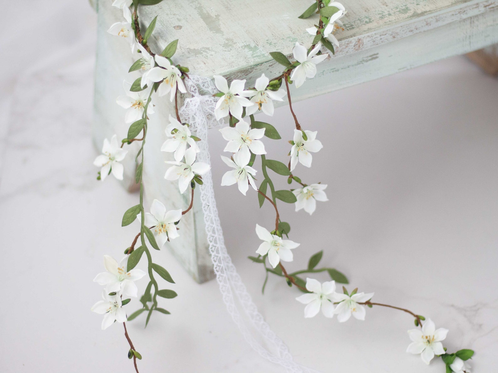 Delicate White Cascade Flower Crown Wedding Flower Crown - Etsy