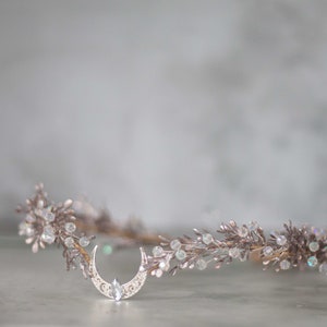 Silver Crescent Moon Crown: Celestial Wedding Headpiece, Elven Tiara - Etsy