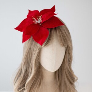 Velvet Poinsettia Flower Headband, Red Floral Headband, Winter Flower ...