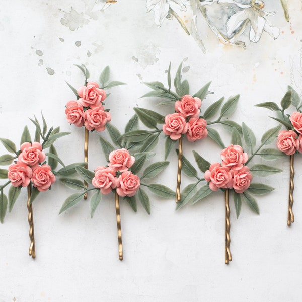 Coral Flower Hair Pin - Etsy