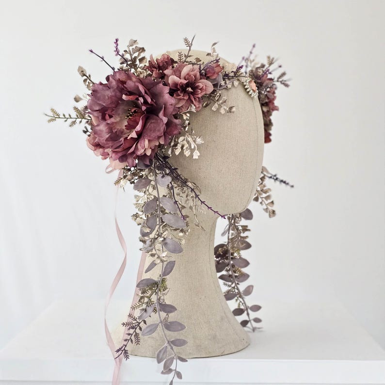 Whimsical Fairy Flower Crown: Mauve Elf Headpiece for Fantasy Wedding ...
