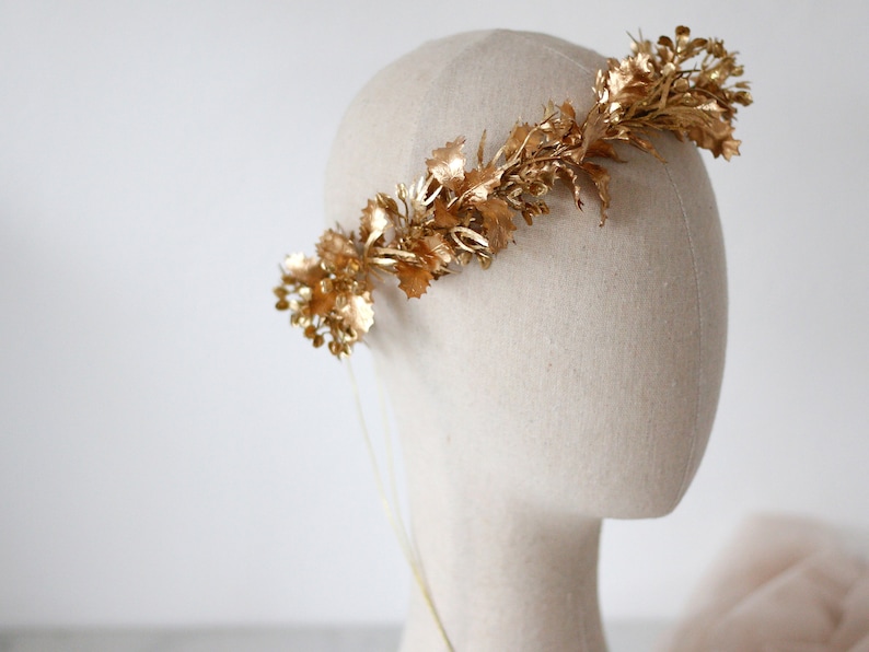Gold Flower Crown Gold Halo Crown Gold Leaf Crown Golden - Etsy