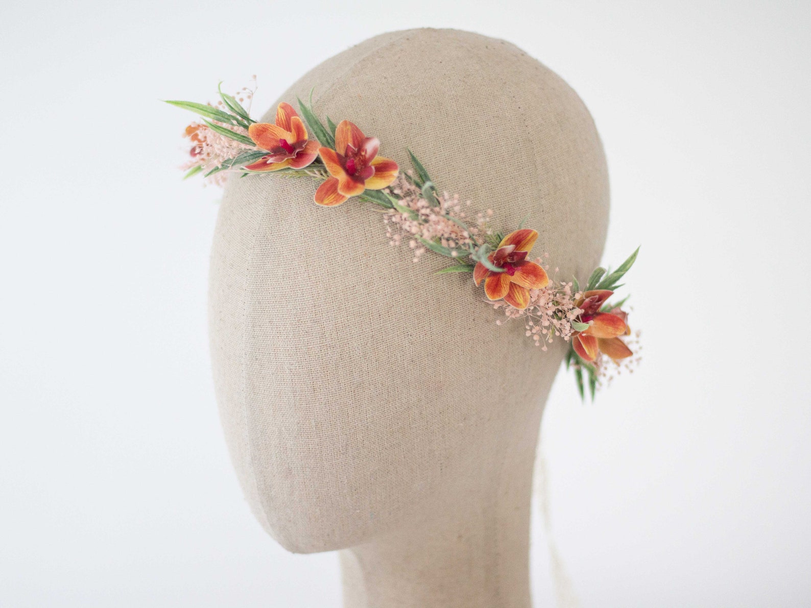 Tropical Flower Crown Orange Pink Flower Crown Orchid Flower - Etsy
