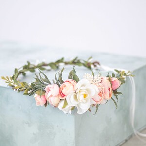 Peach Ivory Flower Crown Wedding, Side Hair Wreath, Bridal Rustic ...