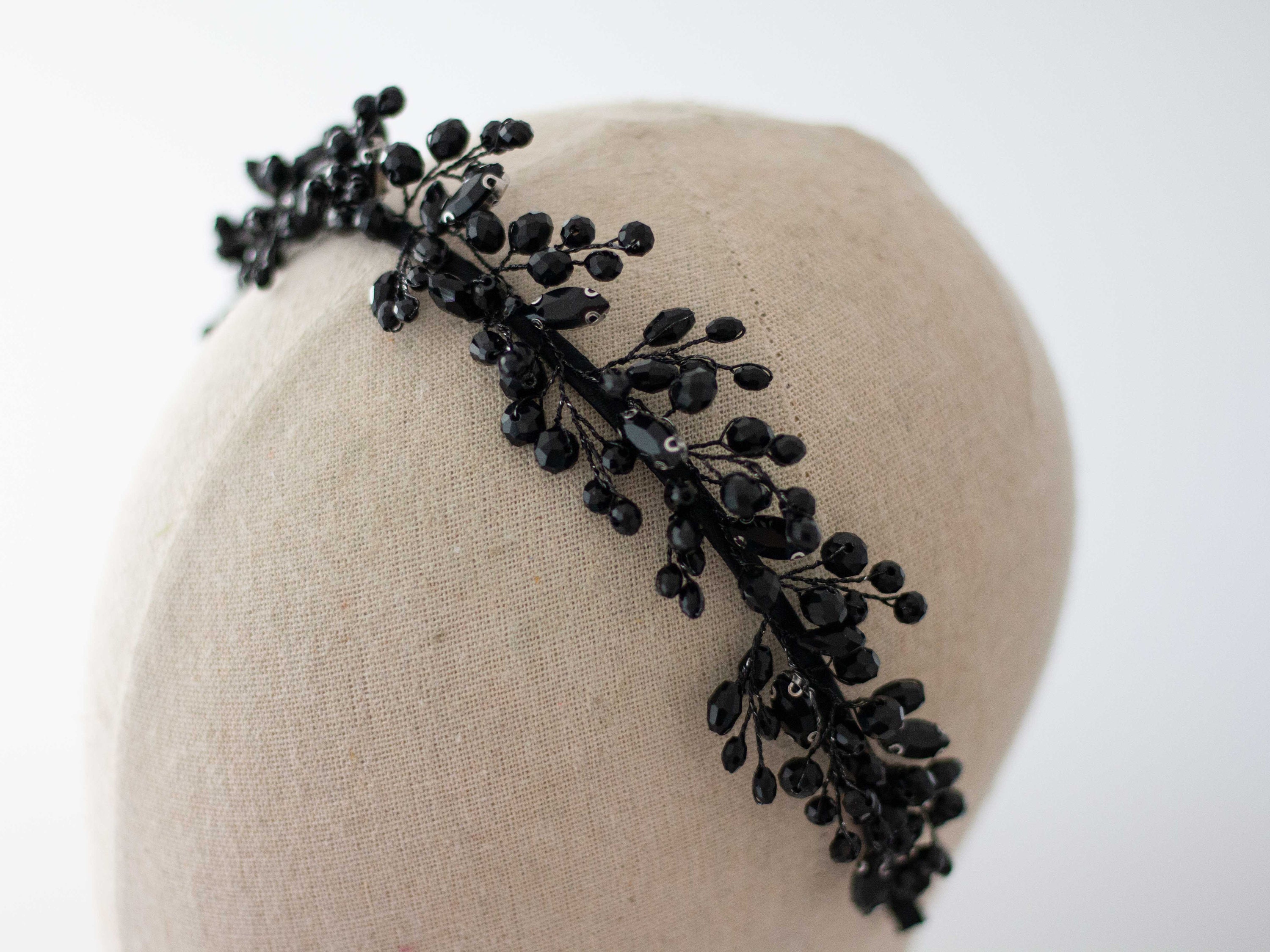 Black Bead Bridal Headband: Crystal Flower Crown Tiara - Etsy