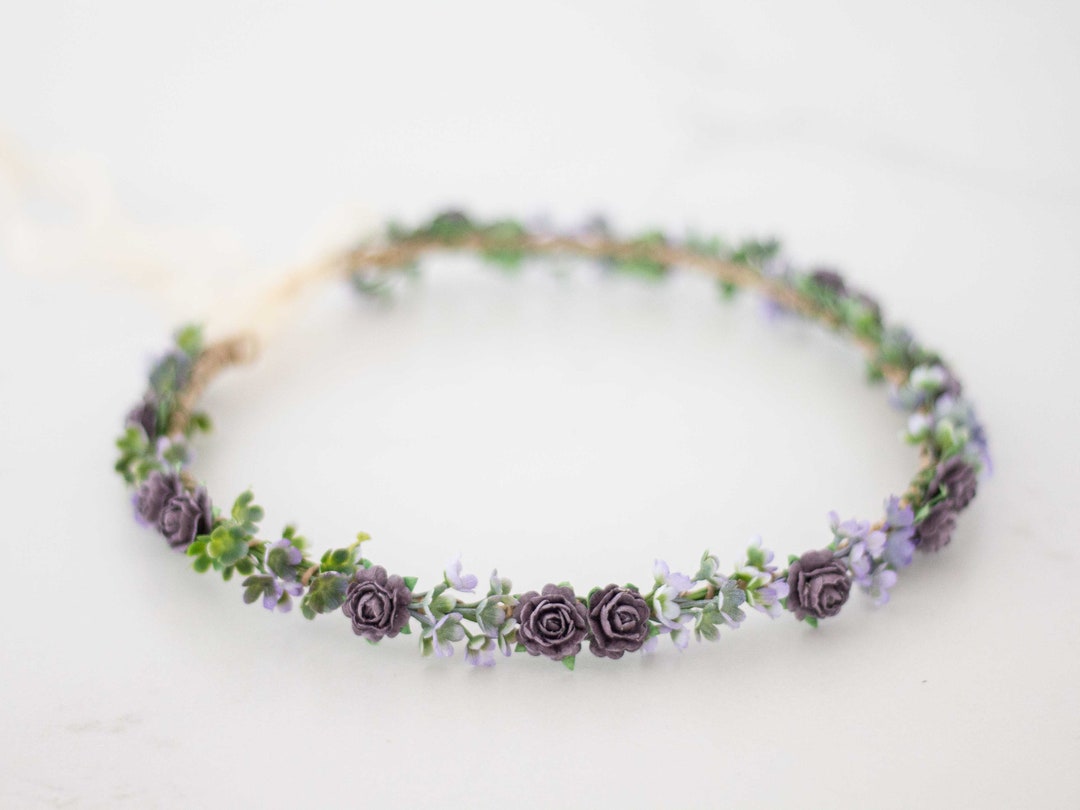 Purple Flower Crown Wedding, Deep Purple Flower Headband, Dainty Hair ...