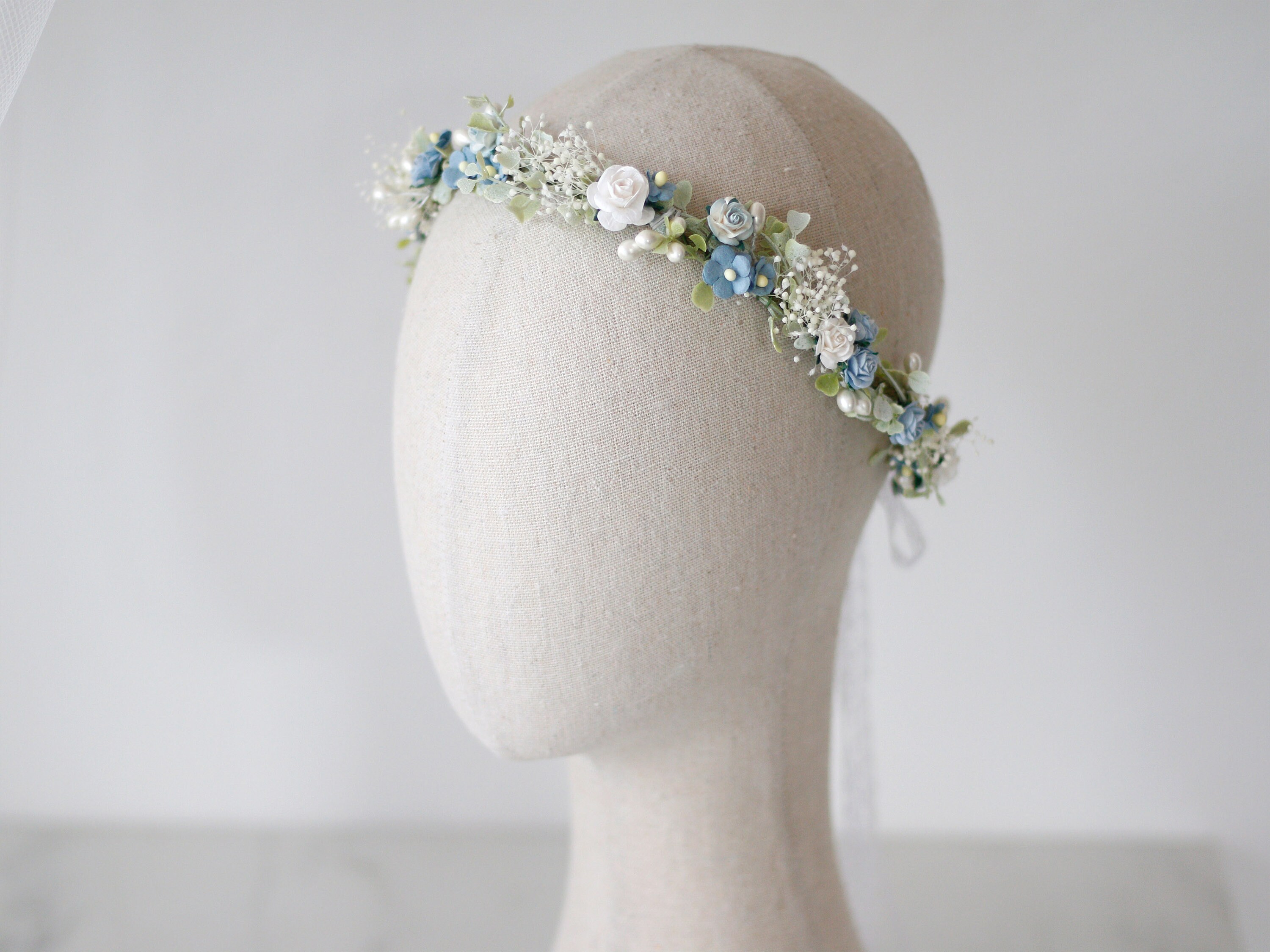 Light blue flower crown for wedding dusty blue hair crown | Etsy