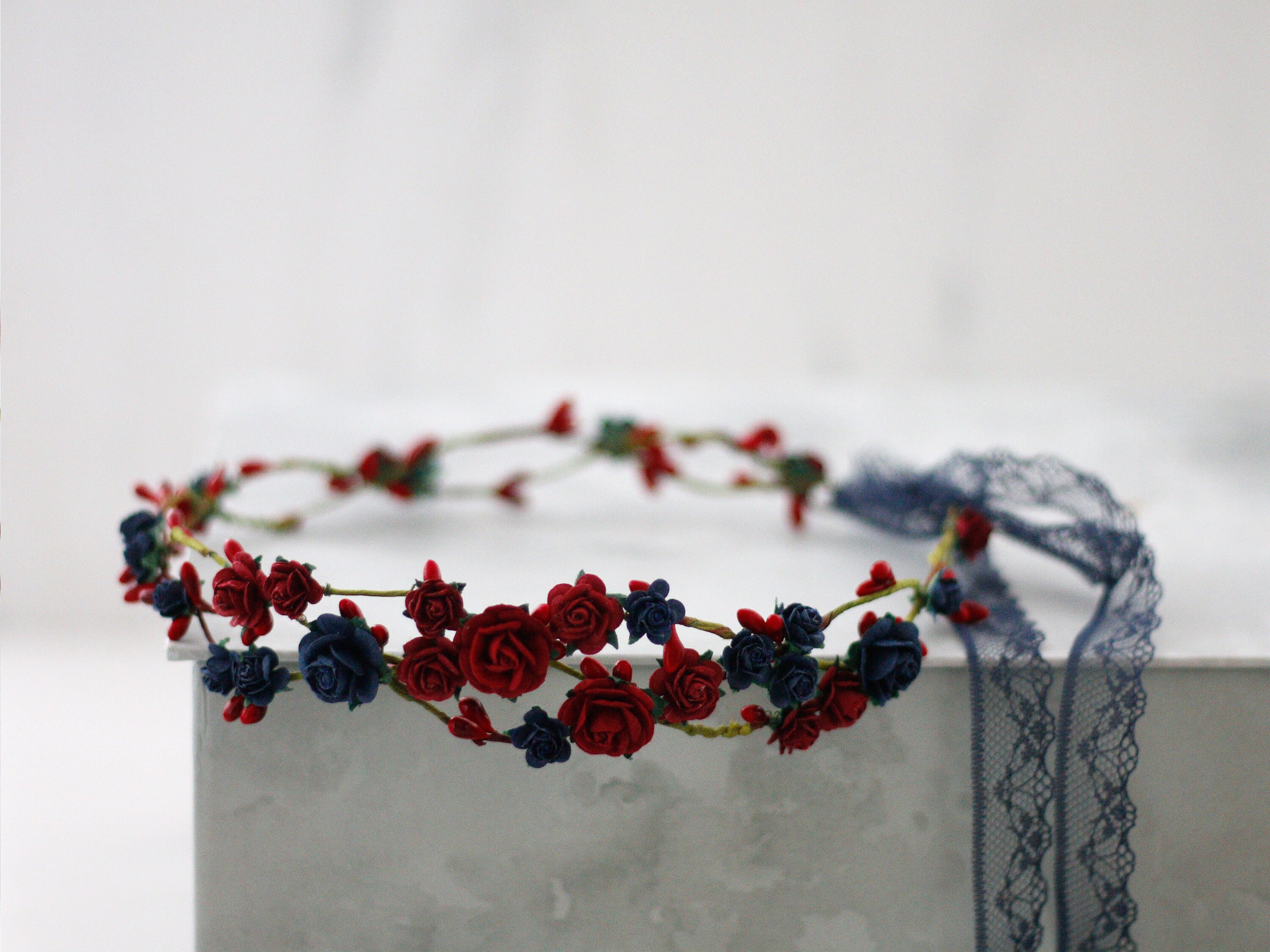 Burgundy navy blue flower crown wedding rustic bride crown | Etsy