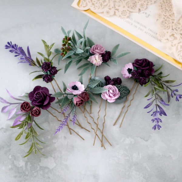 Purple Floral Bridal Hair Pin - Etsy