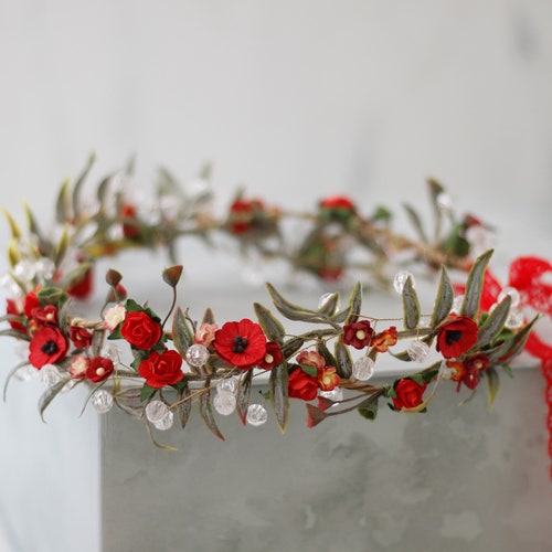 Red Poppy Flower Headband Poppy Flower Crown Wedding | Etsy