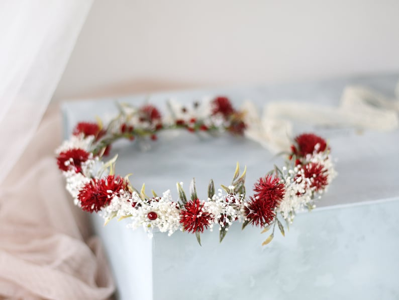 Red Ivory Flower Crown Wedding, Baby's Breath Crown, Dainty Flower ...
