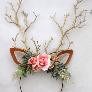 Deer Antler Headband With Golden Horns, Woodland Birthday Party, Faun ...