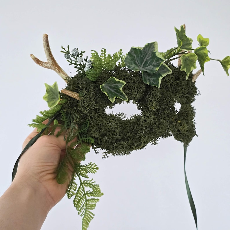 Horned Masquerade Mask: Green Moss & Ivy Leaf Woodland Costume - Etsy