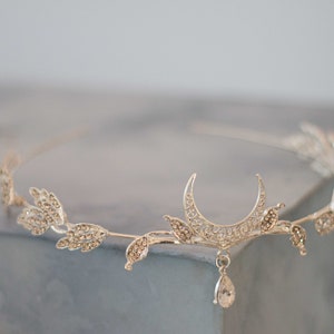 Crescent Moon Crown, Moon Head Band, Silver Leaf Tiara, Elven Hairpiece, Fairy Headpiece ...
