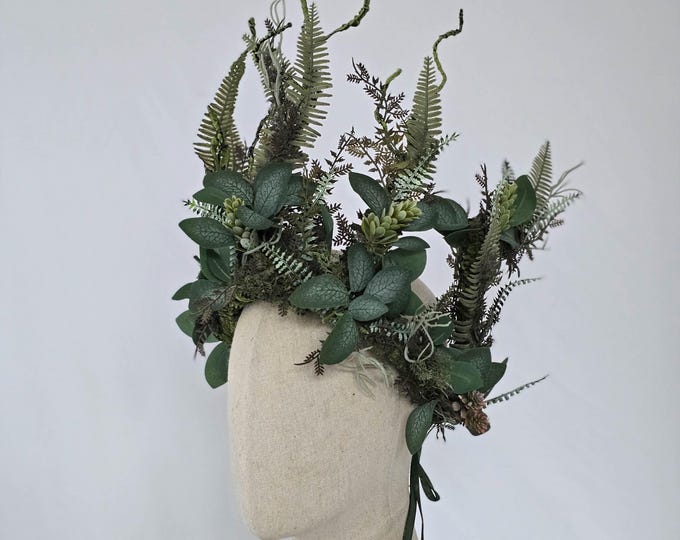 Woodland Crown: Green Fern & Twig Headpiece - Etsy