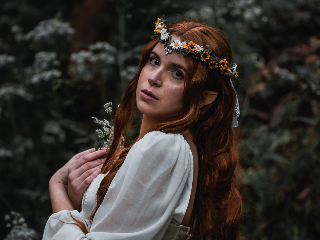 Sunflower Flower Crown, Elven Tiara, Woodland Diadem, Fairy Flower ...