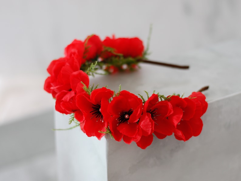 Red Poppy Flower Crown: Wedding Headband - Etsy