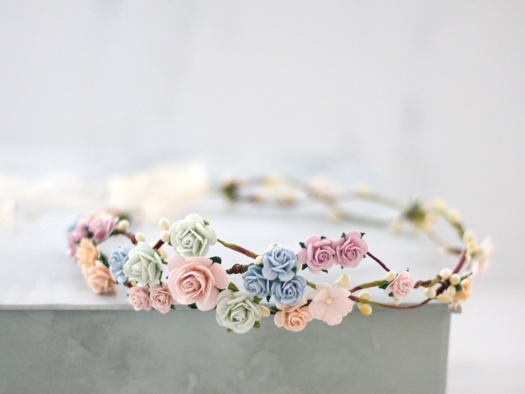 Pastel Flower Crown for Wedding, Dainty Floral Headband, Delicate ...