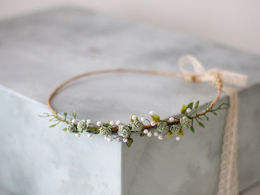 Dainty Flower Crown, Green Floral Crown, Delicate Flower Crown, Wedding ...