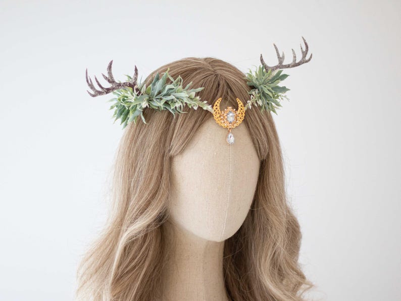 Crescent Moon Fairy Crown: Deer Antler Elven Headpiece, Fantasy Wedding ...